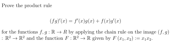 Solved Prove the product rule (fg)′(x)=f′(x)g(x)+f(x)g′(x) | Chegg.com