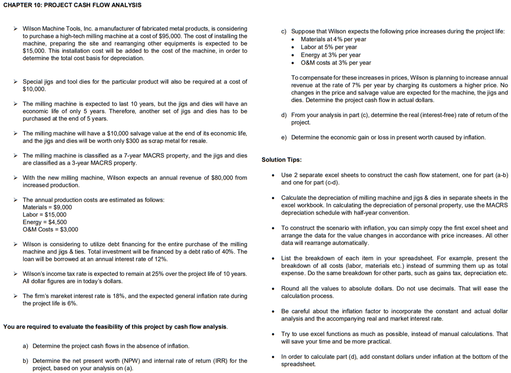 Solved CHAPTER 10: PROJECT CASH FLOW ANALYSIS - Wilson | Chegg.com