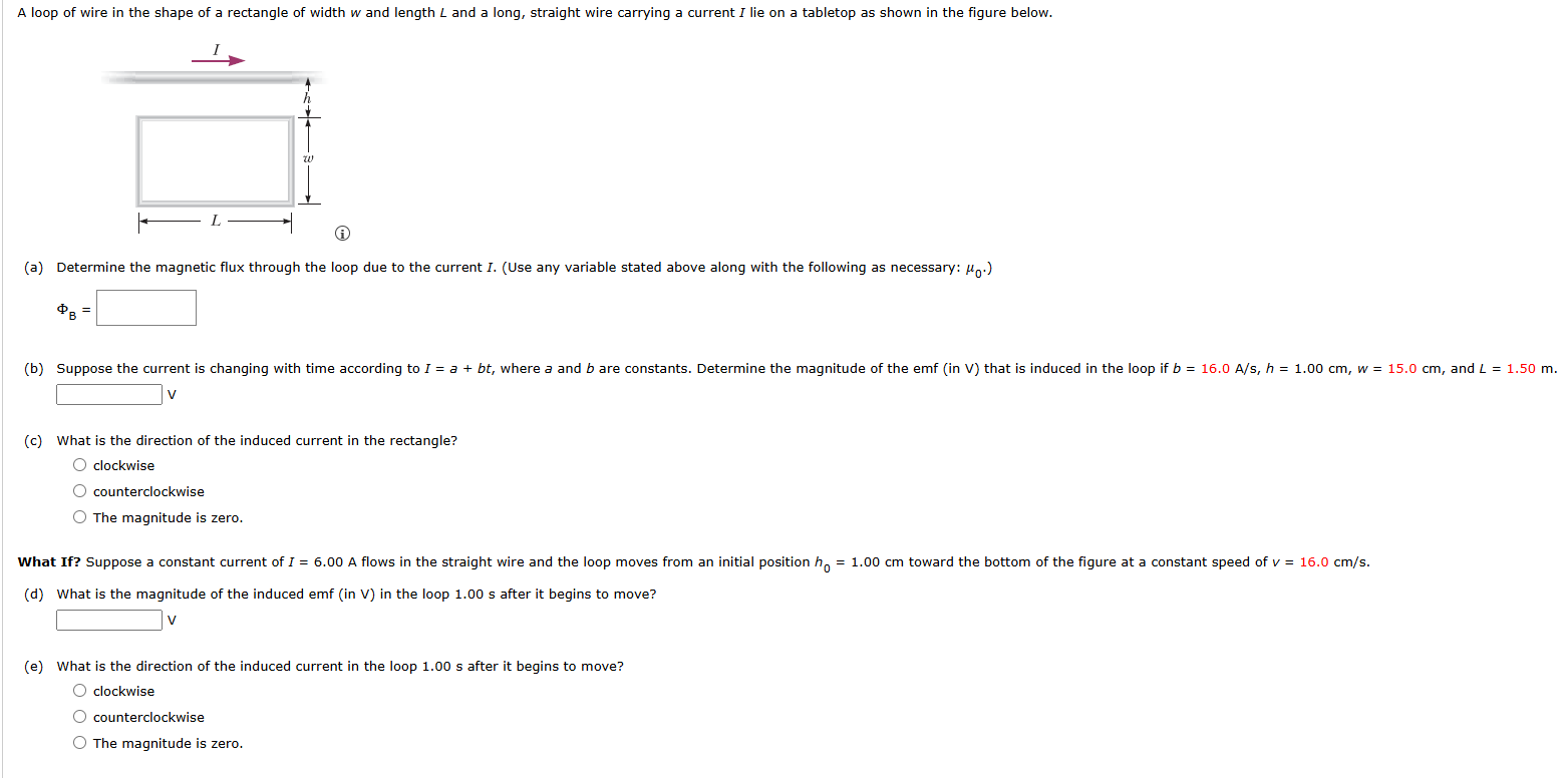 Solved A loop of wire in the shape of a rectangle of width | Chegg.com