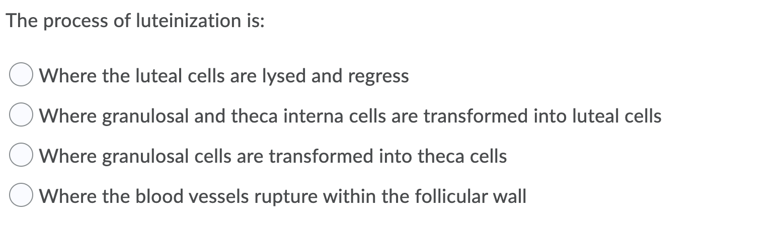 Solved The process of luteinization is: Where the luteal | Chegg.com
