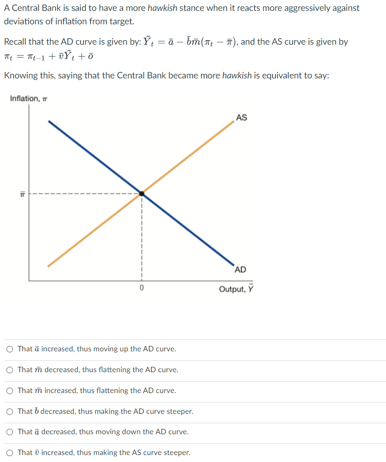Solved A Central Bank is said to have a more hawkish stance | Chegg.com