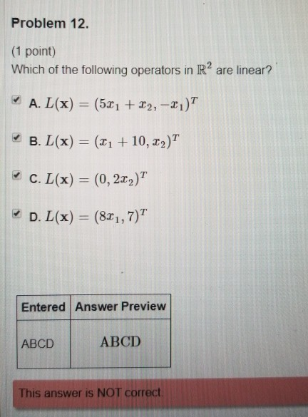 Solved Problem 12. (1 point) Which of the following | Chegg.com