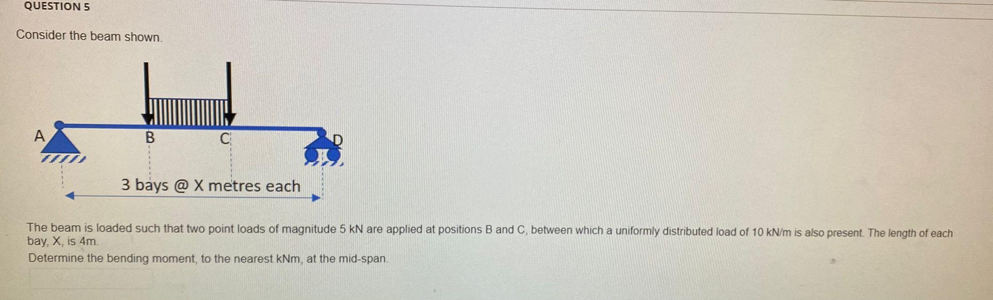 Solved QUESTIONS Consider the beam shown. А B С 3 bays @ X | Chegg.com