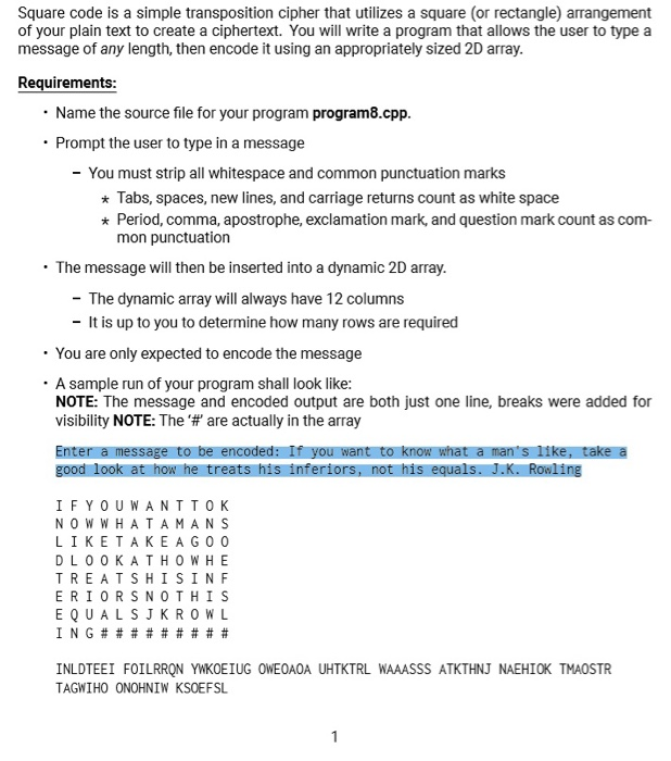 Solved Square code is a simple transposition cipher that | Chegg.com