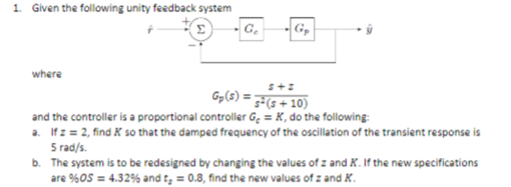 1. Given the following unity feedback system where S | Chegg.com
