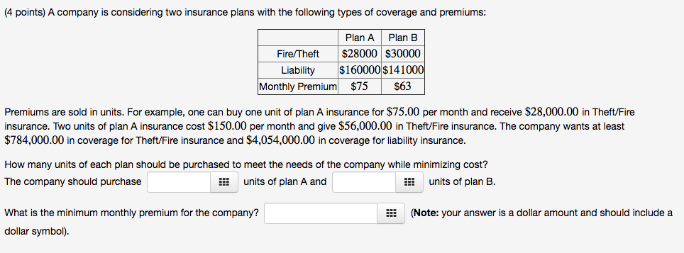 Solved Premiums are sold in units. For example, one can buy | Chegg.com