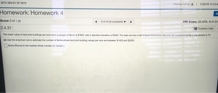Solved MTH 265-D1 SP 2019 Thomas Vance &1 1/23/19 11:12 A | Chegg.com
