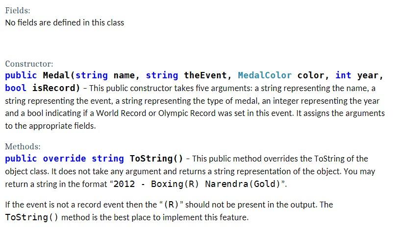 Solved Code the Medal Color enum below: This enum consist of | Chegg.com
