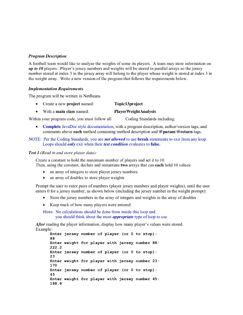Solved Program Description A football team would like to | Chegg.com