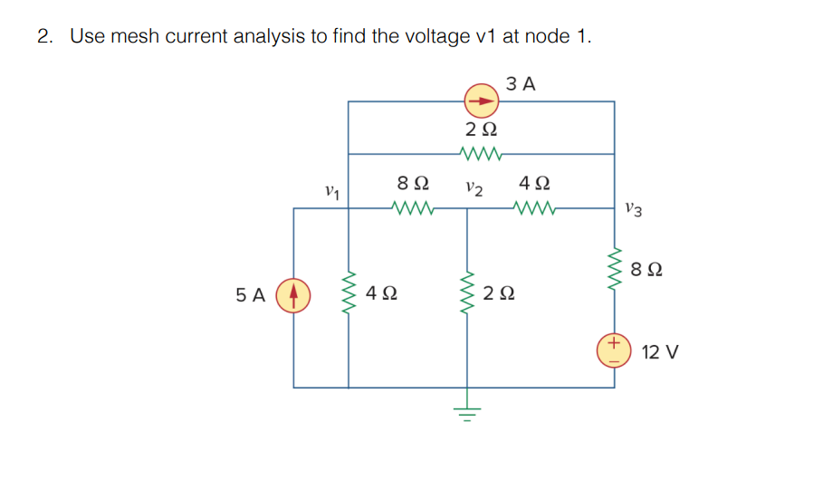 Solved 2. Use mesh current analysis to find the voltage v1 | Chegg.com