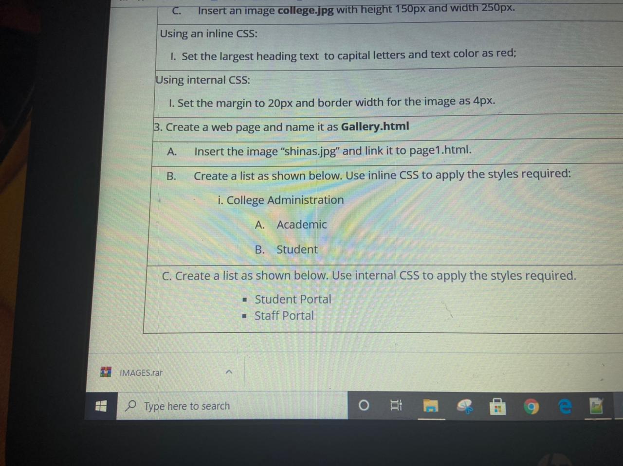 Solved C. Insert an image college.jpg with height 150px and | Chegg.com