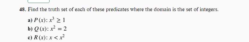 Solved 48. Find the truth set of each of these predicates | Chegg.com