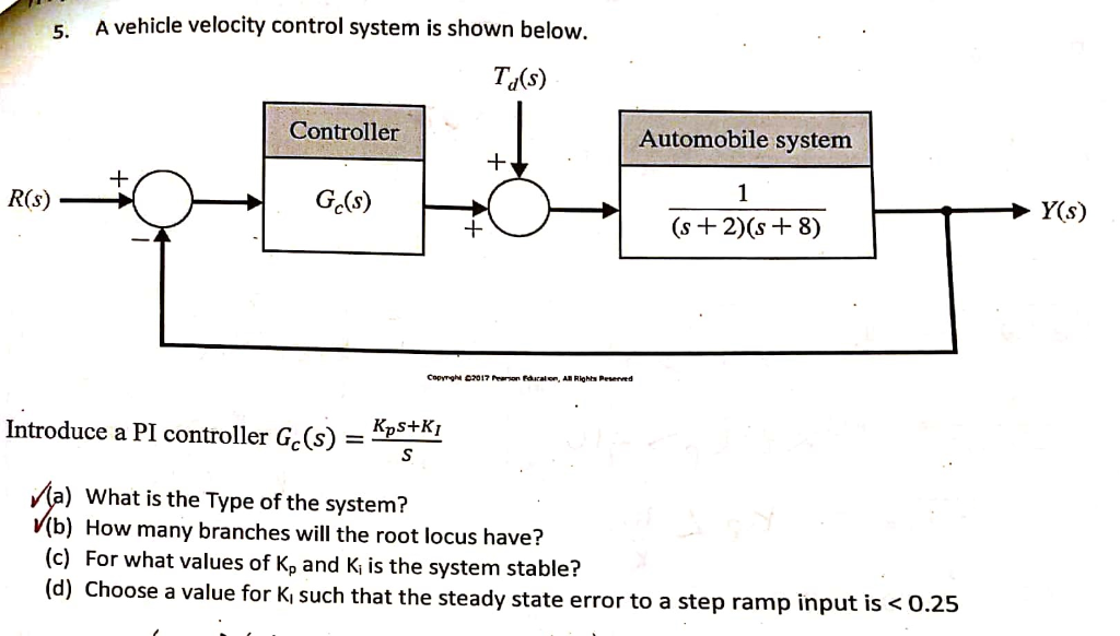 Solved 5. A vehicle velocity control system is shown below. | Chegg.com