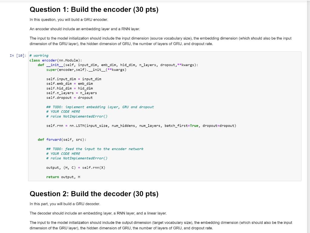 Question 3: How do I put together a seq2seq model | Chegg.com