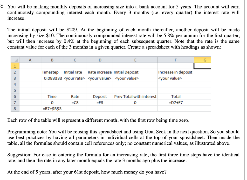 Solved : You will be making monthly deposits of increasing | Chegg.com