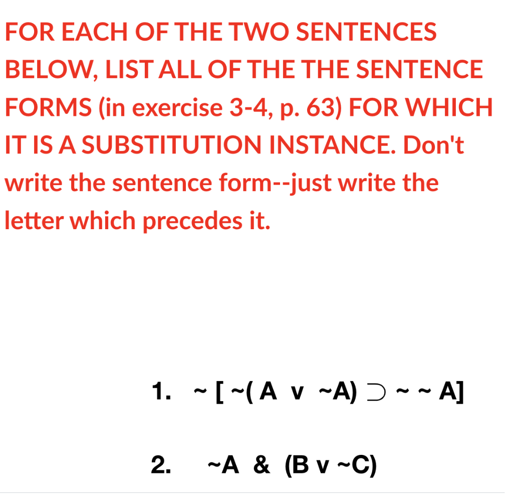 FOR EACH OF THE TWO SENTENCES BELOW, LIST ALL OF THE | Chegg.com