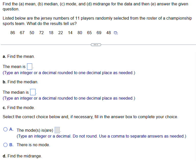 Solved Find the (a) mean, (b) median, (c) mode, and (d) | Chegg.com