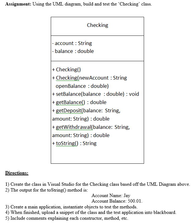 Solved Assignment: Using the UML diagram, build and test the | Chegg.com