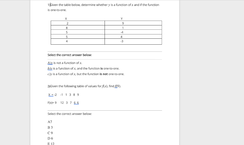 Solved 1)Given the table below, determine whether y is a | Chegg.com