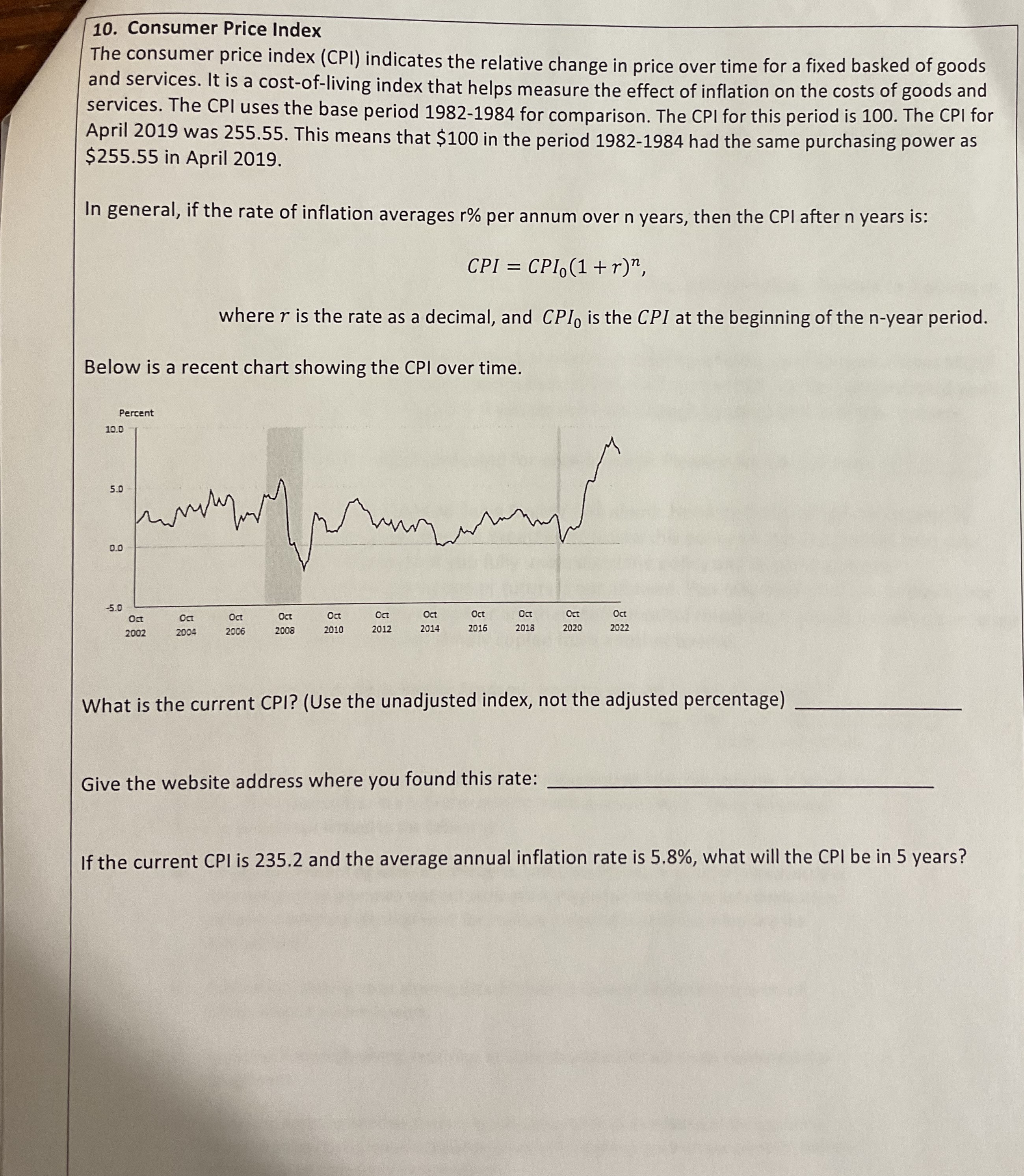 10. Consumer Price Index The consumer price index | Chegg.com