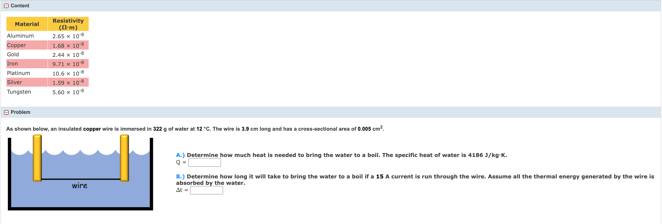 Solved As shown below, an insulated copper wire is immersed | Chegg.com