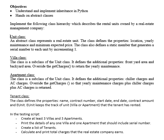 Solved Objectives Understand and implement inheritance in | Chegg.com
