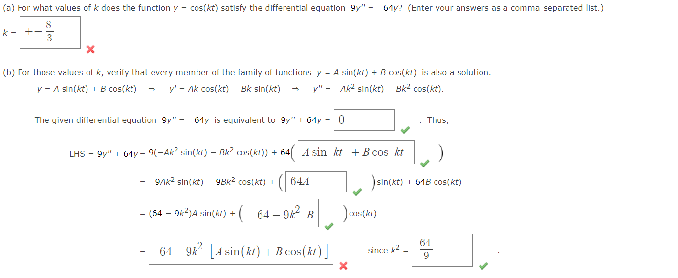 Solved (a) For what values of k does the function y=cos(kt) | Chegg.com