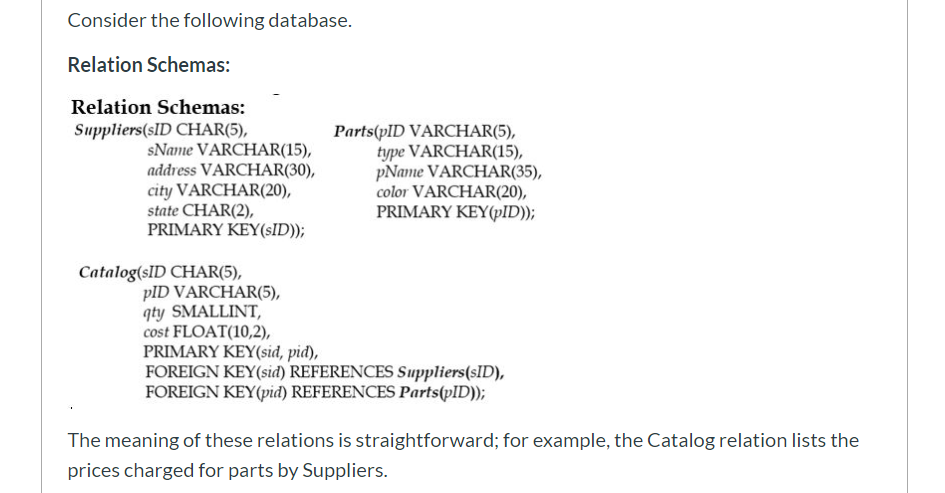 Solved Consider the following database. Relation Schemas: | Chegg.com Solved Consider the following database. Relation Schemas: | Chegg.com