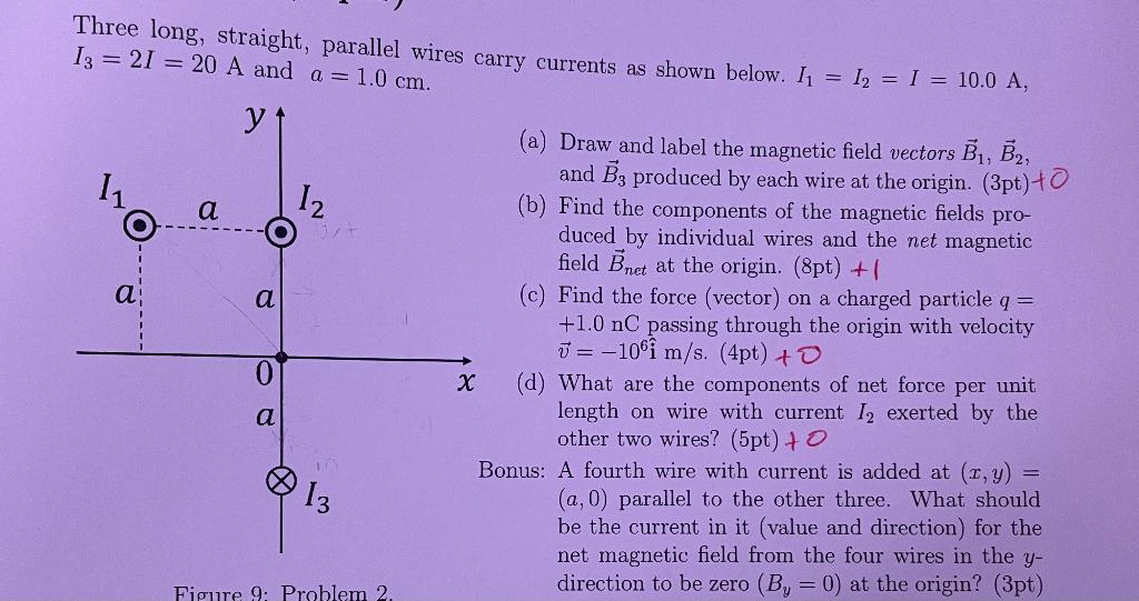 Solved Three long, straight, parallel wires carry currents | Chegg.com