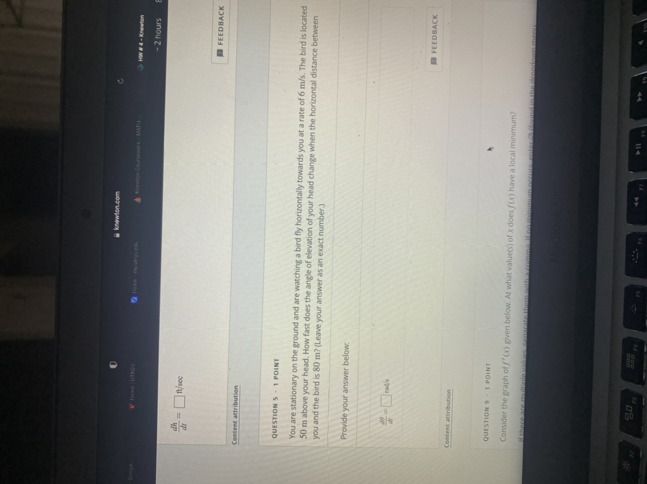 Solved dtdh=ft/sec Content attribution QUESTION 5 - 1 POINT | Chegg.com