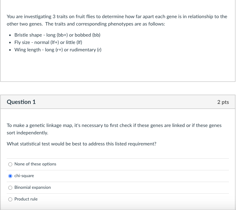 Solved Question 1 2 pts To make a genetic linkage map, it's | Chegg.com