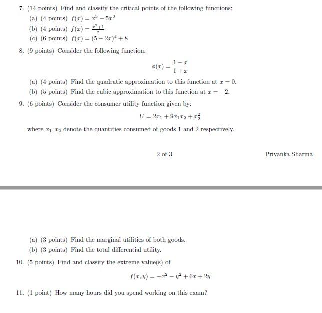 Solved 7. (14 points) Find and classify the critical points | Chegg.com