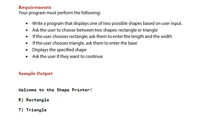 Solved Requirements Your program must perform the following: | Chegg.com