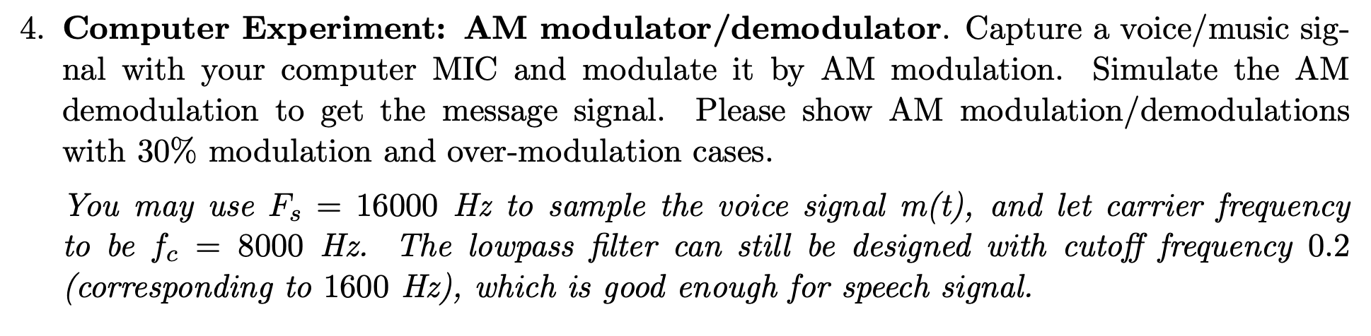 4. Computer Experiment: AM modulator/demodulator. | Chegg.com