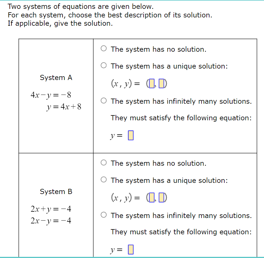 Solved Two systems of equations are given below.For each | Chegg.com