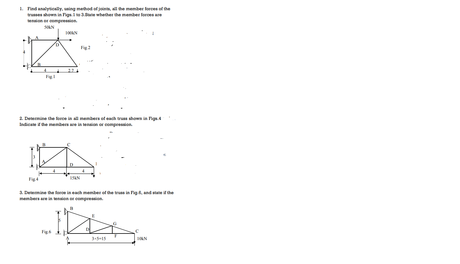 Solved 1. Find analytically, using method of joints, all the | Chegg.com