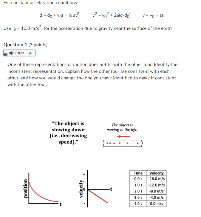 Solved For constant acceleration conditions: | Chegg.com