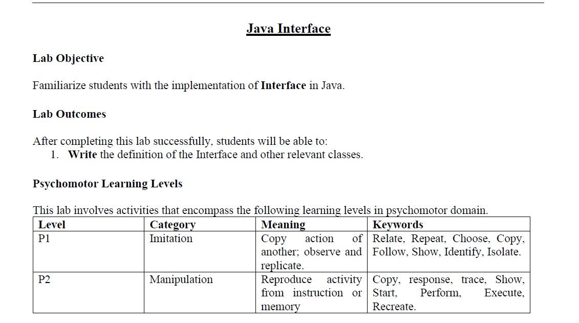 Solved Java Interface Lab Objective Familiarize students | Chegg.com