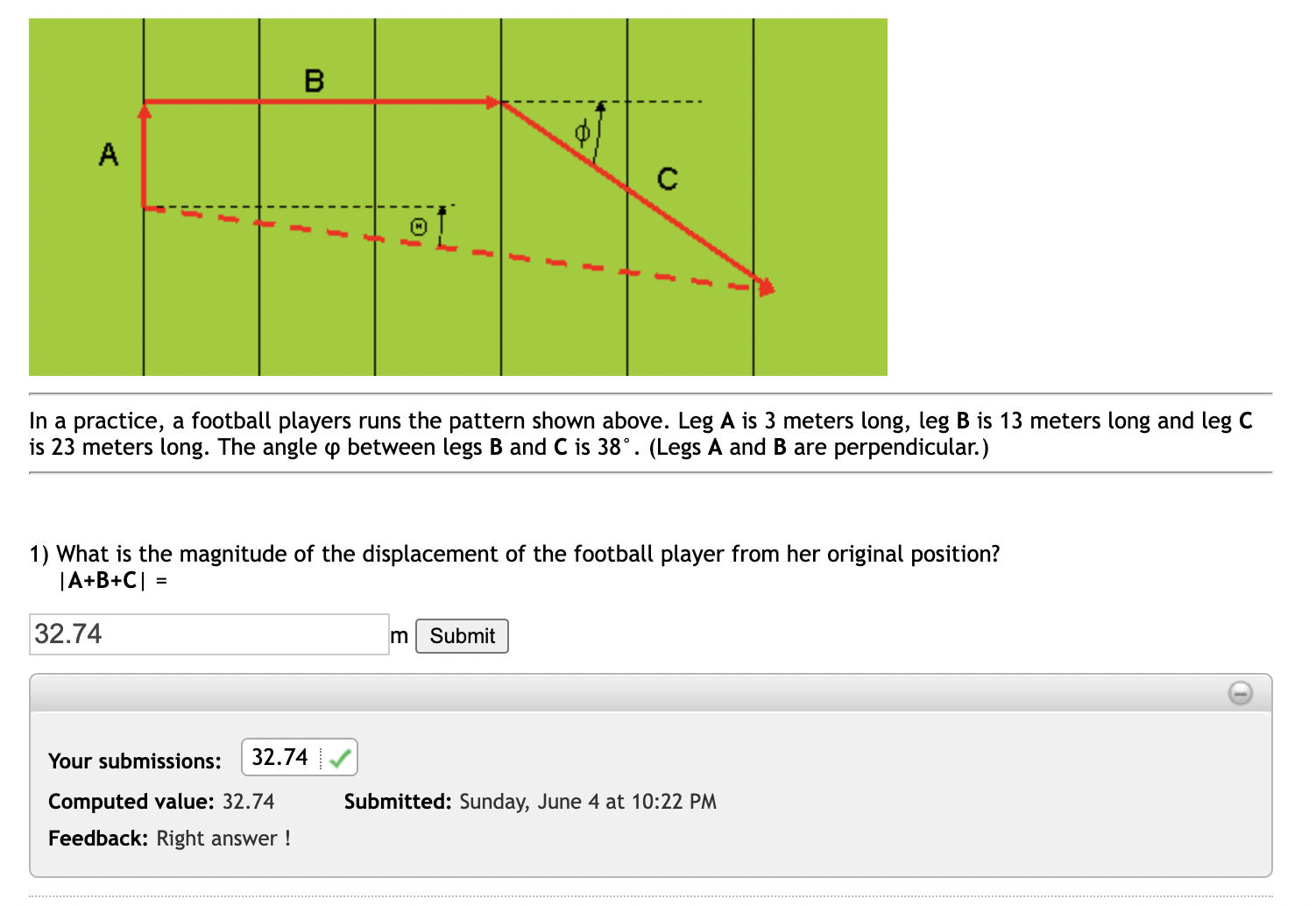 Solved In a practice, a football players runs the pattern | Chegg.com