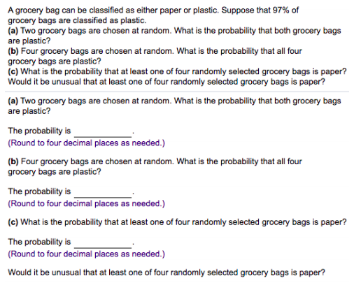 Solved A grocery bag can be classified as either paper or | Chegg.com