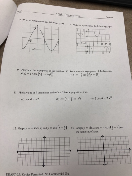 Solved Name: Activity: Graphing Secant Section: 4.4 | Chegg.com