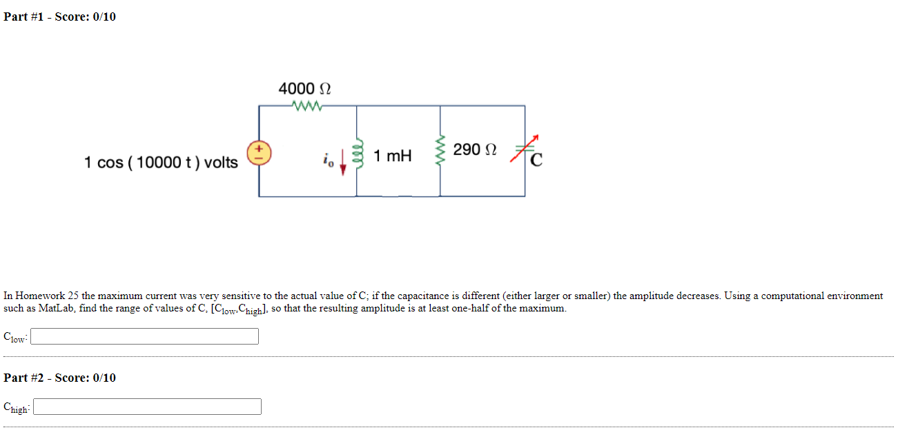 Solved Part #1 - Score: 10/10 For the circuit shown below, | Chegg.com