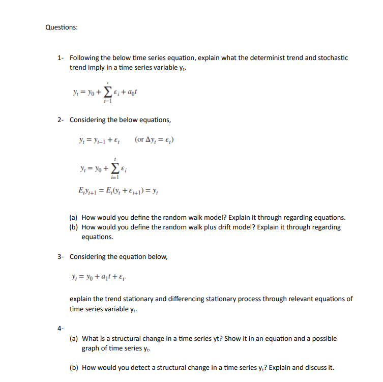 Solved 1- Following the below time series equation, explain | Chegg.com