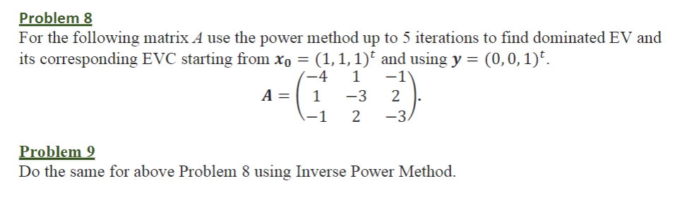 Solved Problem 8 For the following matrix A use the power | Chegg.com