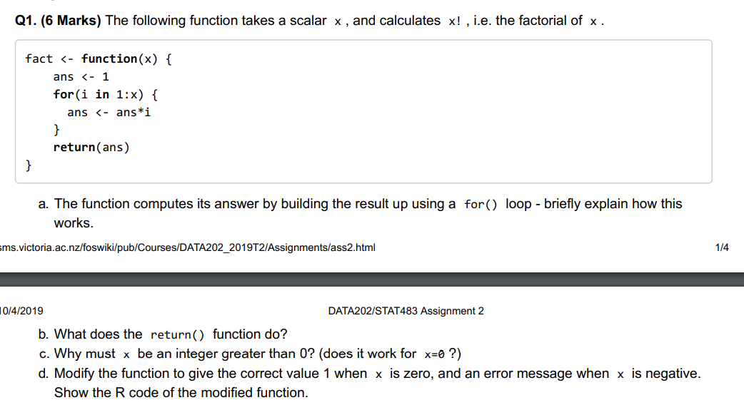 Solved Q1. (6 Marks) The following function takes a scalar | Chegg.com