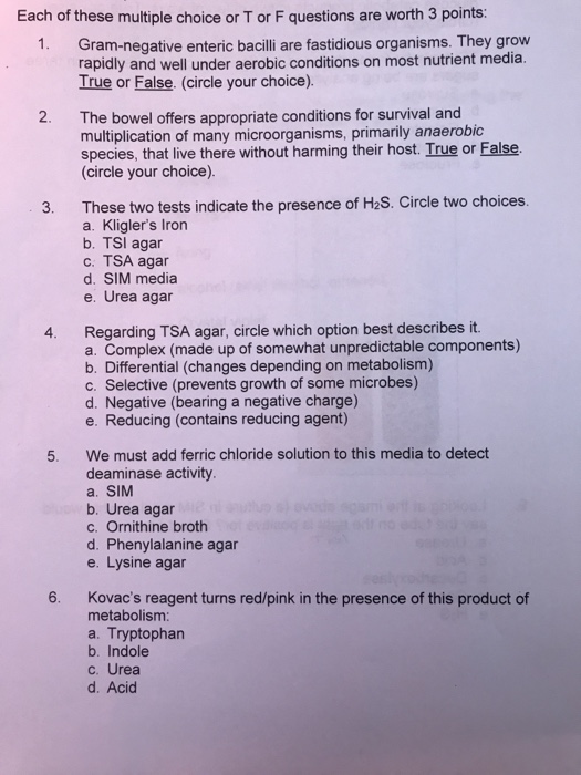 Solved Each of these multiple choice or T or F questions are | Chegg.com