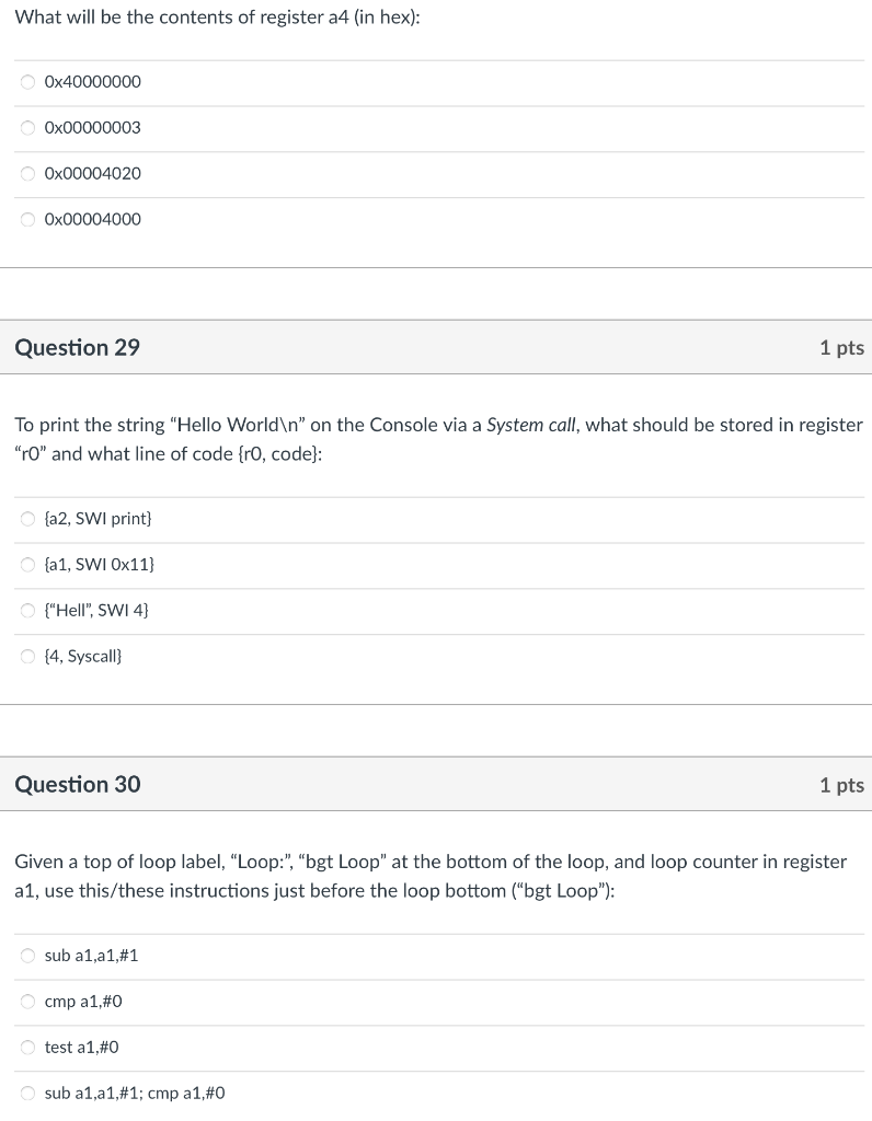 Solved What will be the contents of register a4 (in hex): | Chegg.com