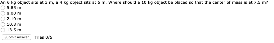 Solved An 6 kg object sits at 3 m, a 4 kg object sits at 6 | Chegg.com