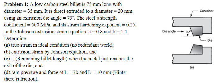 Solved Container Die angle Problem 1: A low-carbon steel | Chegg.com
