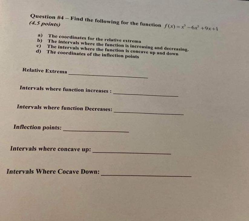 Solved Question H4 - Find the following for the function | Chegg.com